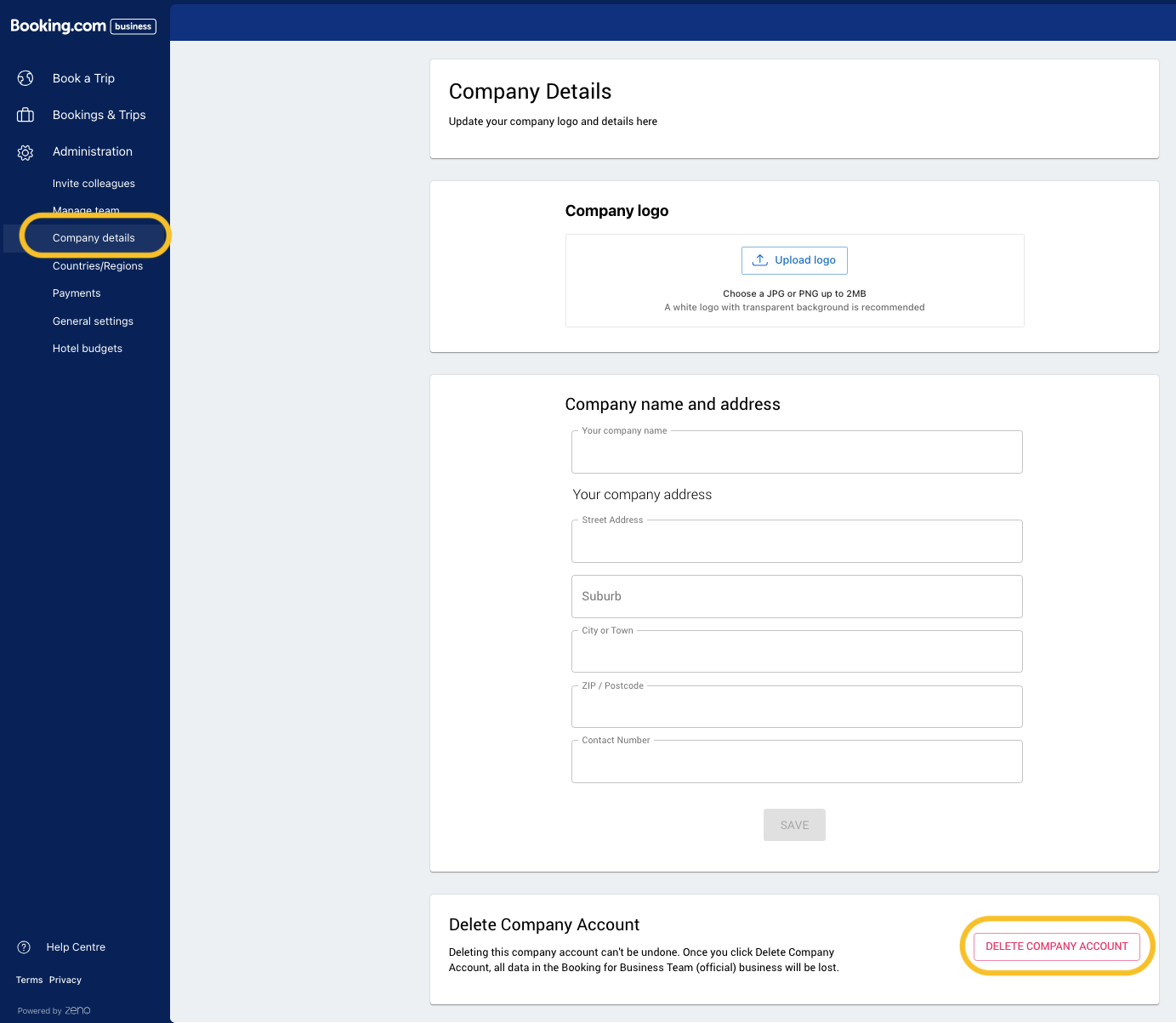 Delete a company – Booking.com for Business